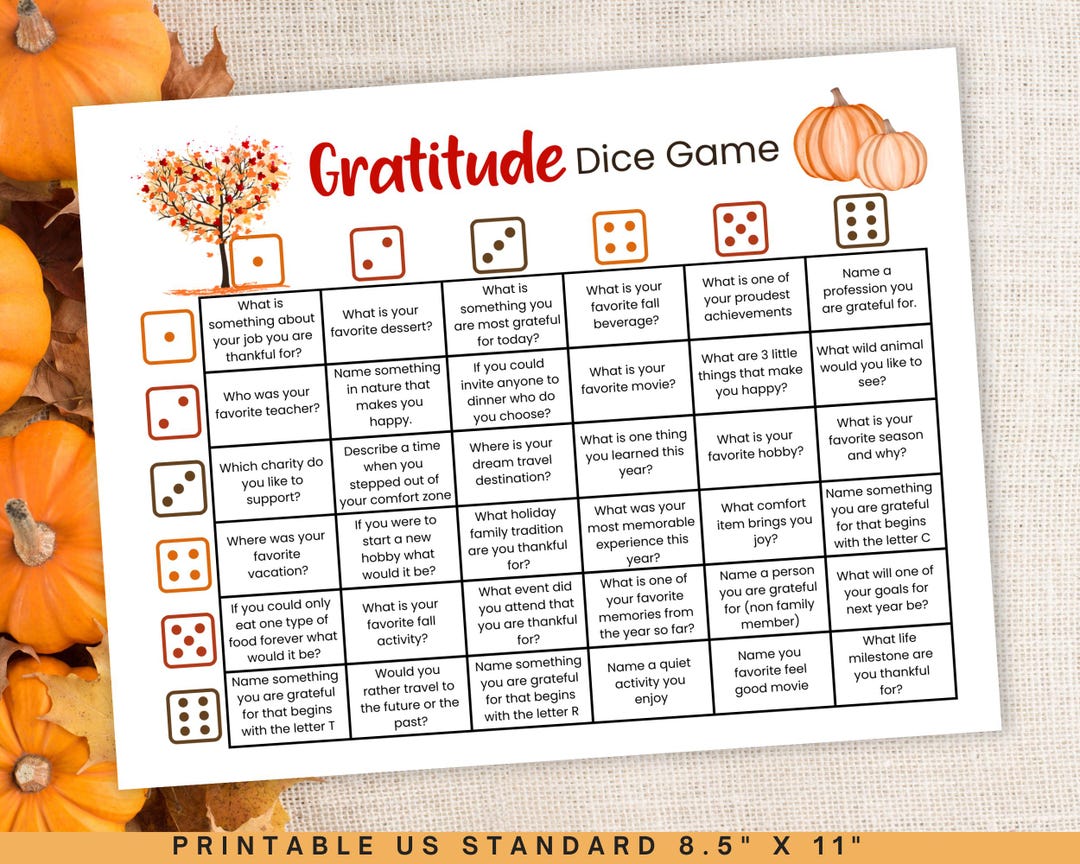Gratitude Dice Game, Thanksgiving Conversation Starters, Gratitude Game ...
