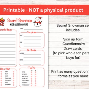 Secret Snowman for Kids, Secret Santa Survey, Secret Snowflake, Secret ...