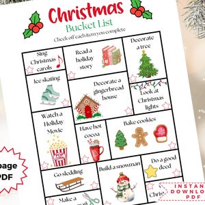 Printable Christmas Bucket List, Christmas Activity Checklist, Holiday ...
