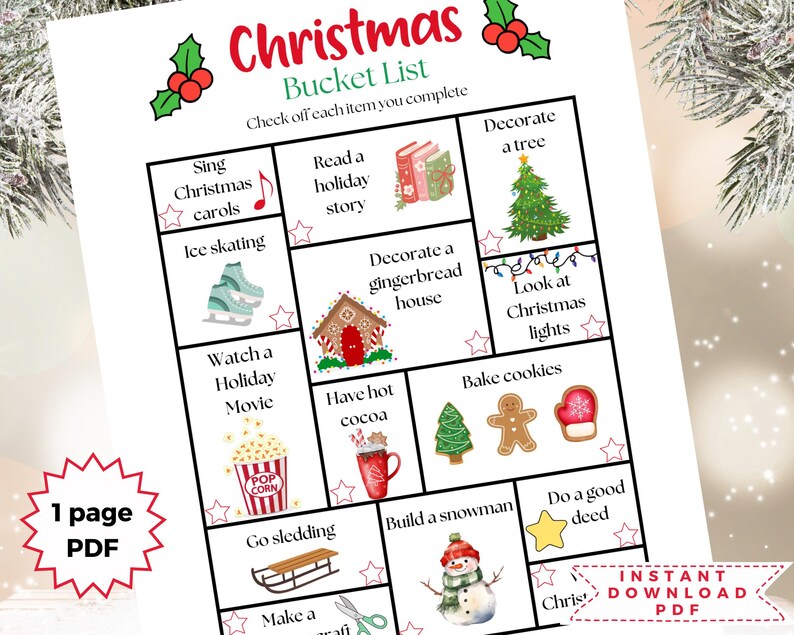 Printable Christmas Bucket List, Christmas Activity Checklist, Holiday ...