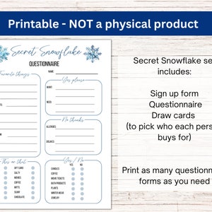 Secret Snowflake Questionnaire, Secret Snowflake, Holiday Gift Exchange ...