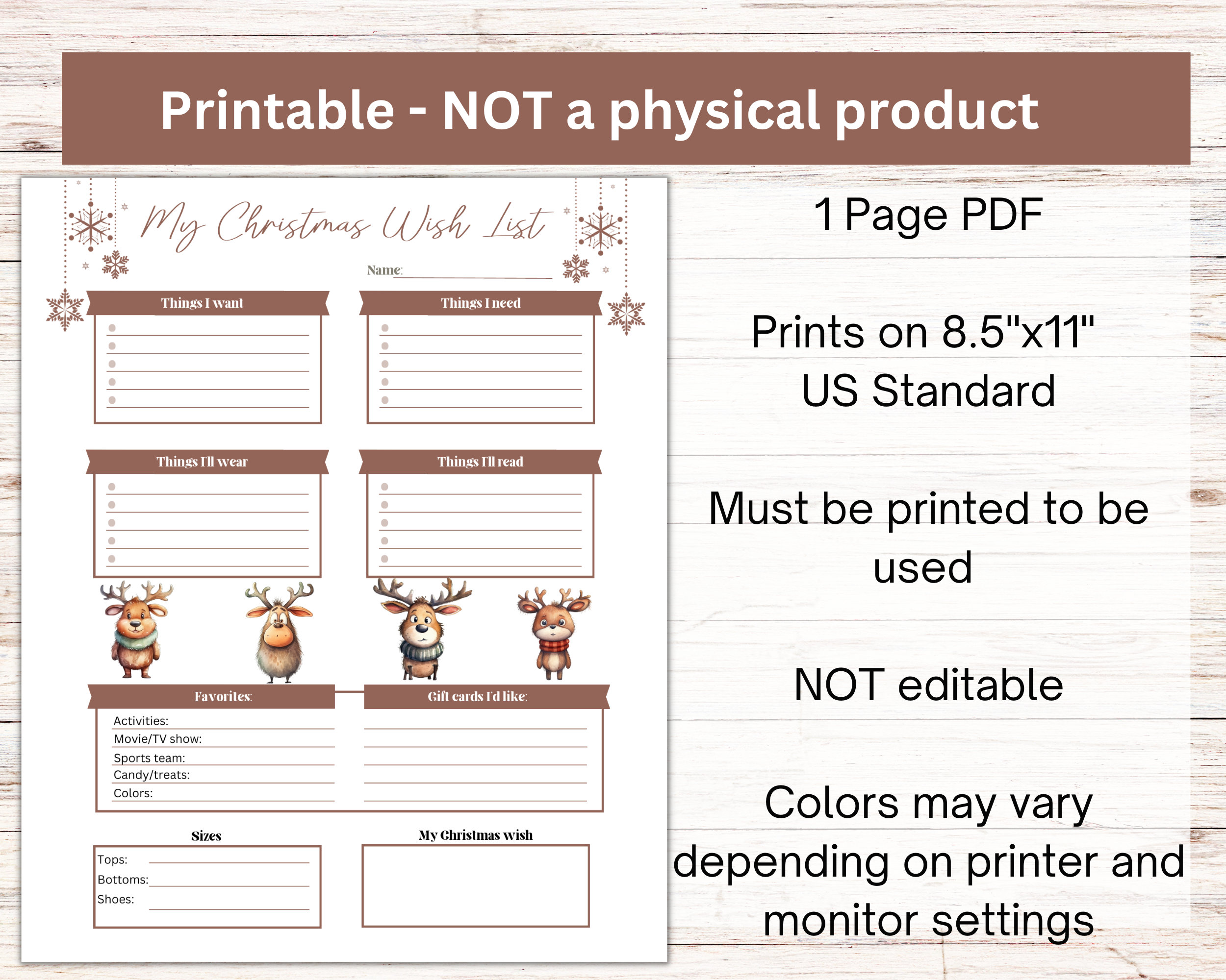 Christmas Gift List, Favorites List, Printable Christmas Wishlist ...