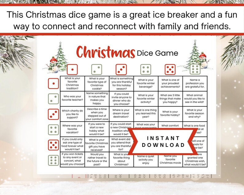 Dice Game Christmas, Christmas Questions, Christmas Conversation ...