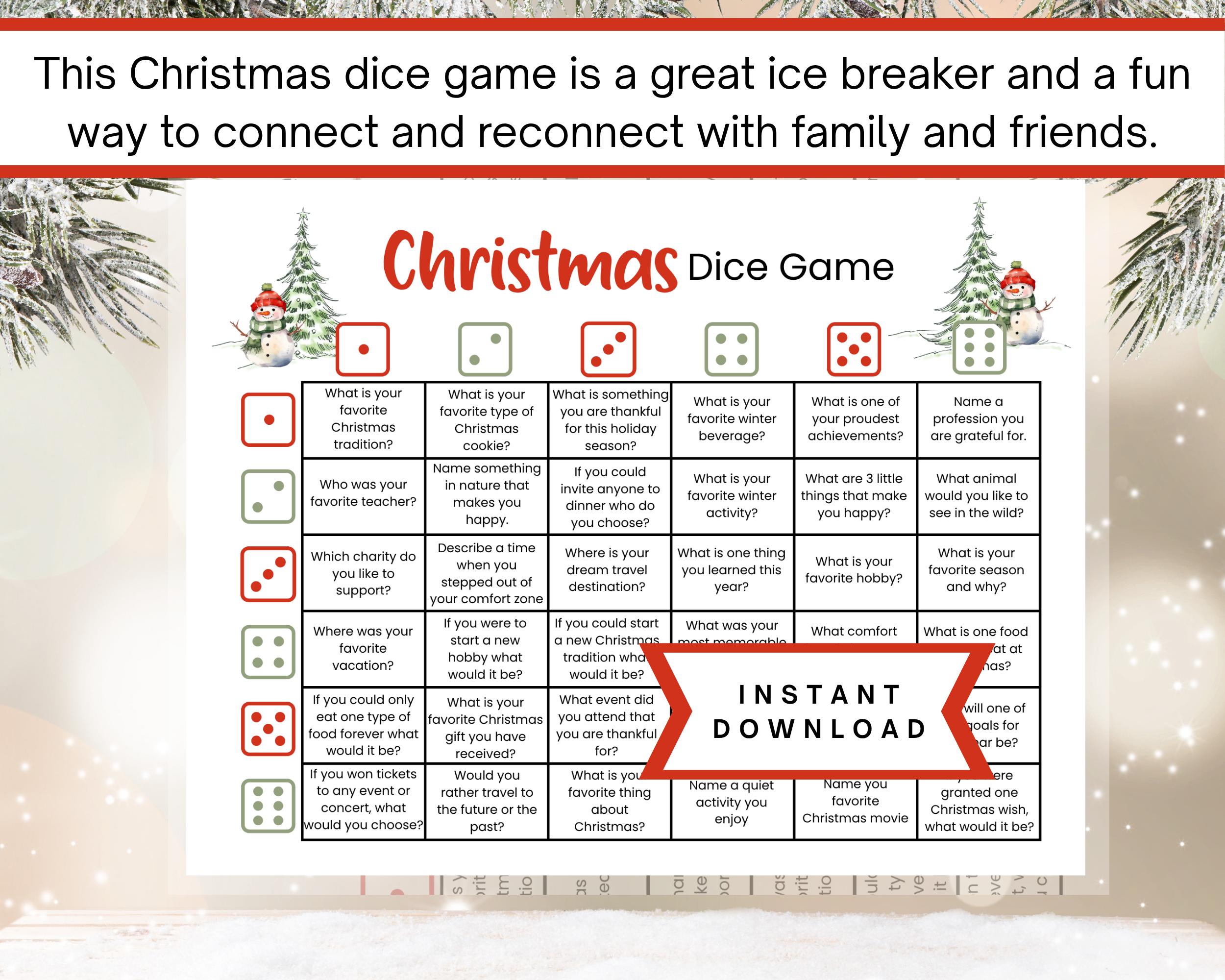 Dice Game Christmas, Christmas Questions, Christmas Conversation ...