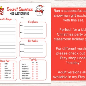 Secret Snowman for Kids, Secret Santa Survey, Secret Snowflake, Secret ...