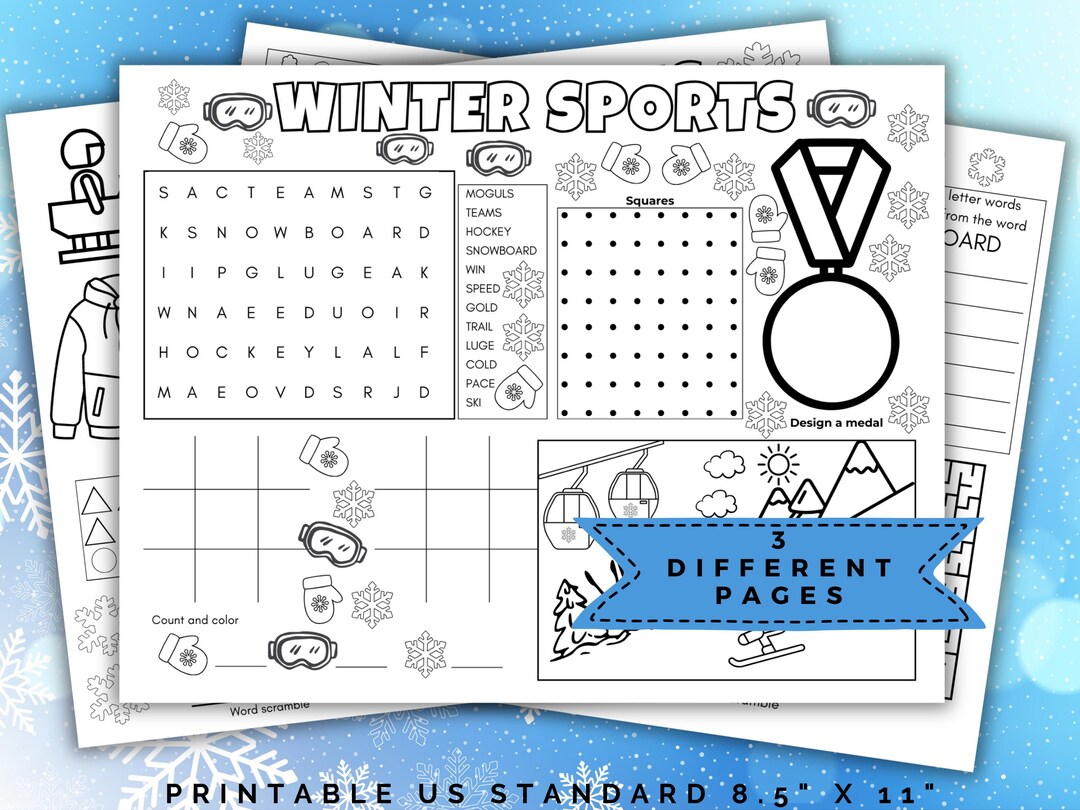 Winter Sports Activity Placemats for Kids, Printable Winter Games Pack ...