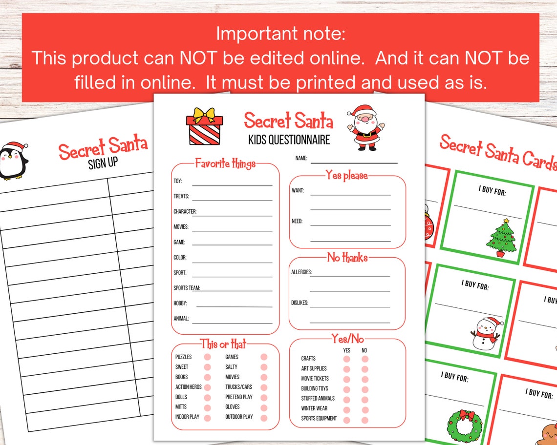 Secret Santa for Kids, Secret Santa Survey, Secret Santa Forms, Secret ...