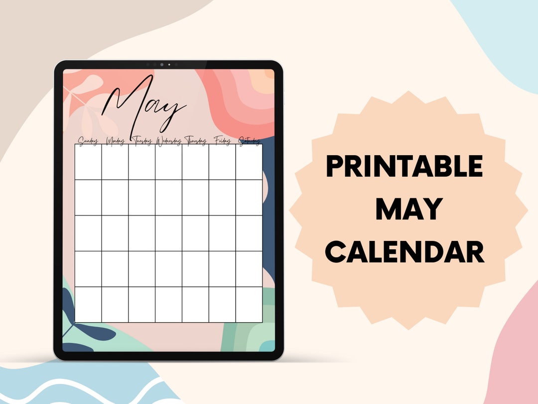 May Monthly Blank Calendar (sunday Start) PDF Printable - Etsy