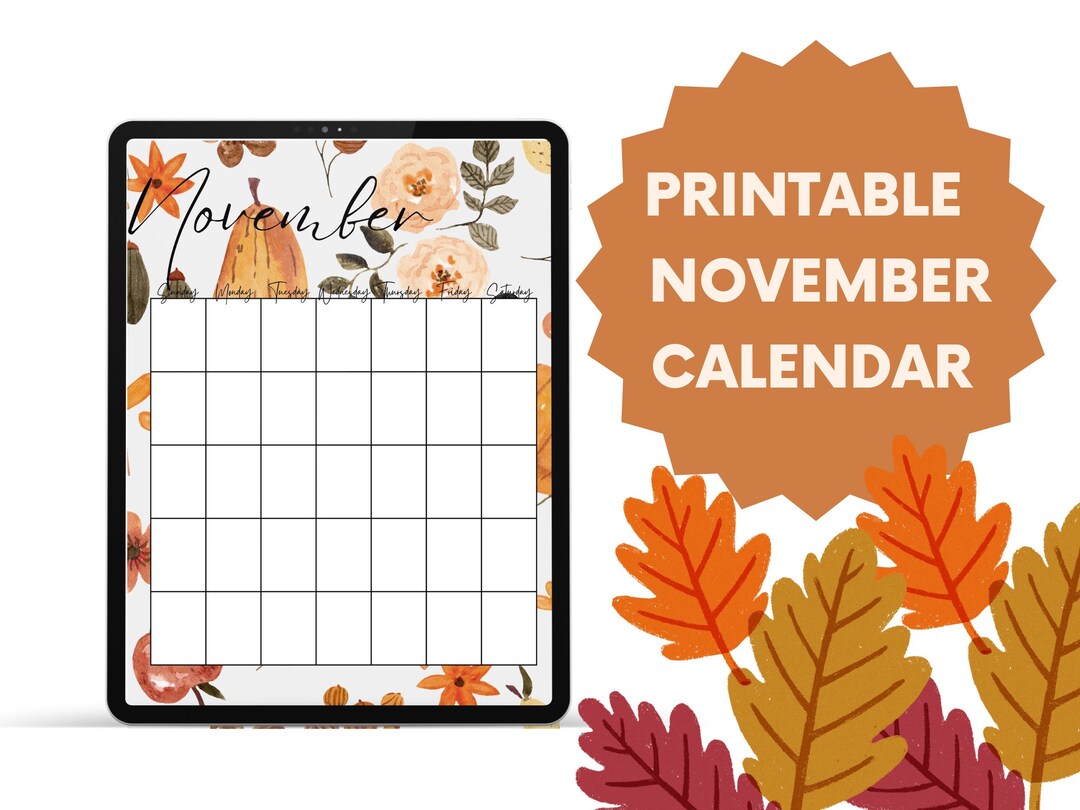 November Monthly Blank Calendar (sunday Start) PDF Printable - Etsy