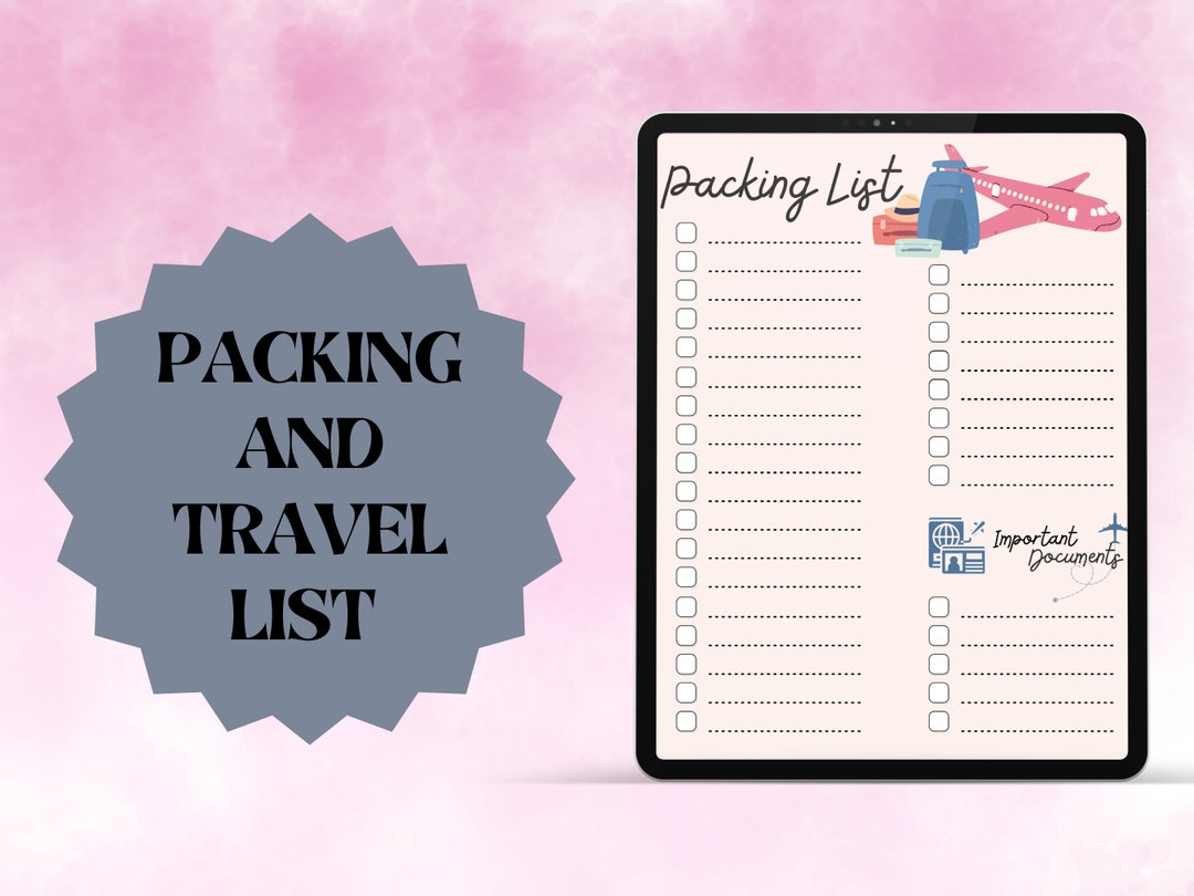 Packing and Travel List PDF Printable - Etsy