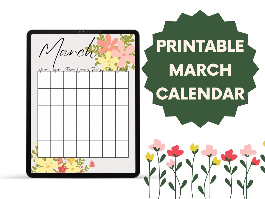 March Monthly Blank Calendar (sunday Start) PDF Printable - Etsy