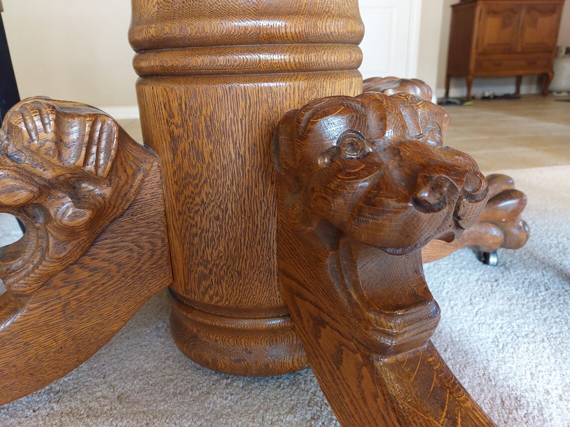 Antique Solid Oak Lion's Head Clawfoot Table SOLD - Etsy