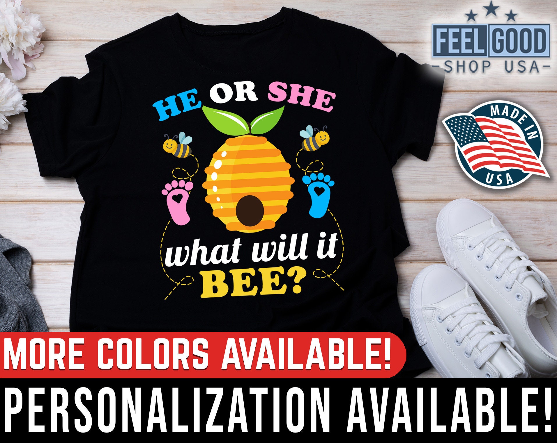 Bee Gender Reveal Shirt, He or She Bee Shirt Personalized Pregnancy Announcement Idea, Baby ...