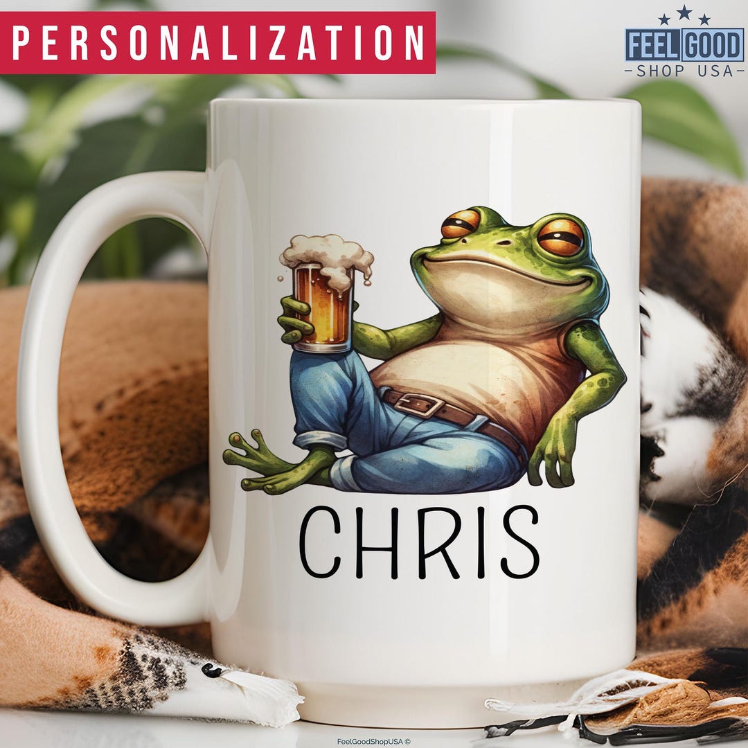Frog Drinking Beer Mug, Personalized Toad Drinking Beer Gift, Custom ...
