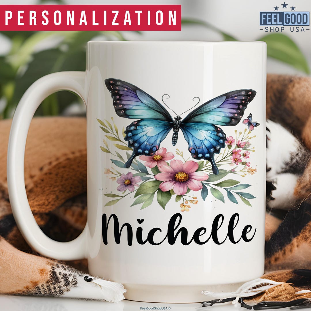 Blue Butterfly Mug Personalized Butterfly Gift, Custom Butterfly Cup ...