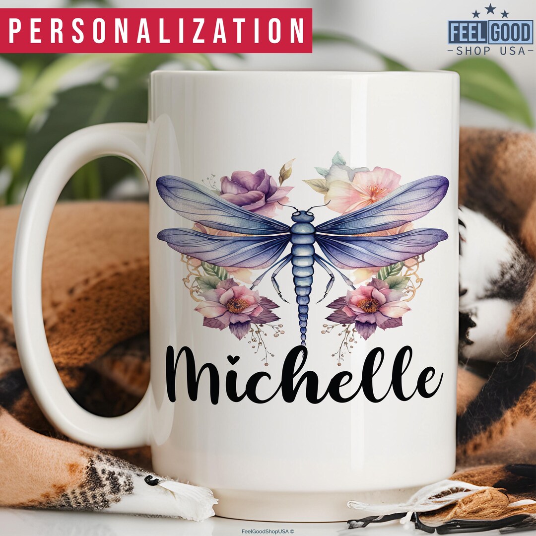 Dragonfly Mug Personalized Dragonfly Gift, Custom Dragonfly Cup With ...