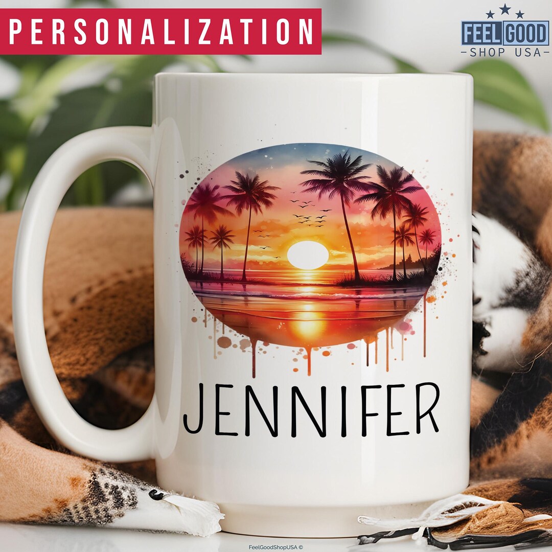 Tropical Beach Sunset Mug, Personalized Tropical Sunset Gift, Custom ...