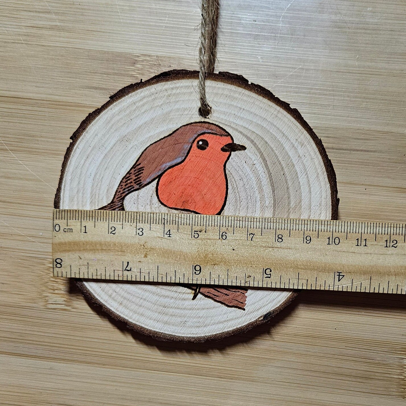 Robin Engraved Wood Slice Decoration, Hand Painted - Etsy