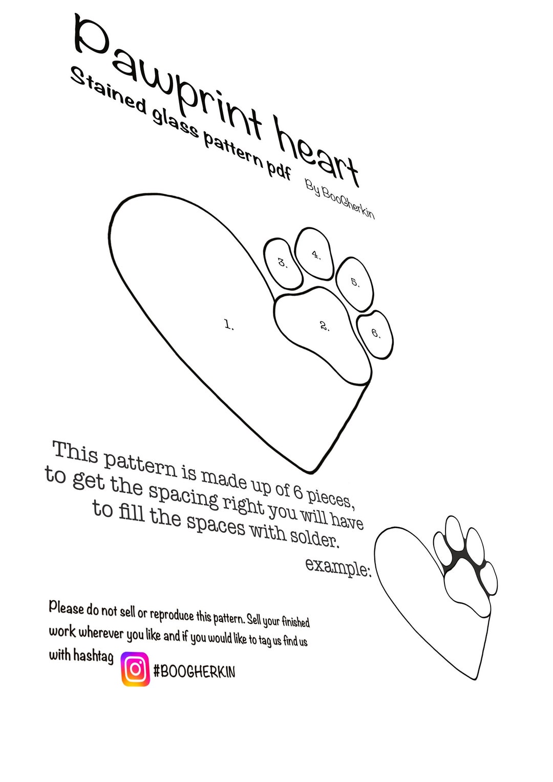 Paw Print Heart Stained Glass Pattern Pdf - Etsy