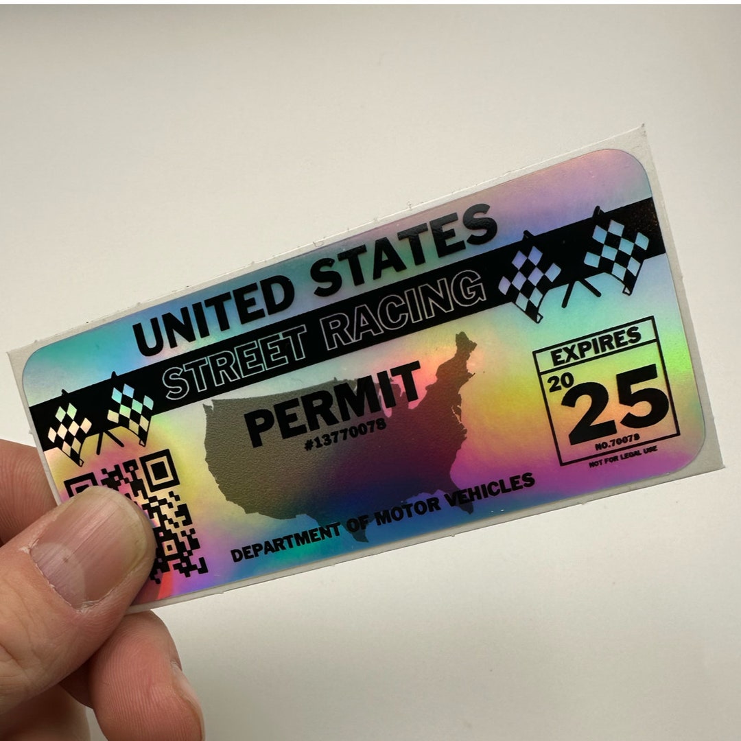 United States Street Racing Permit Car Vinyl Funny Sticker Holographic ...