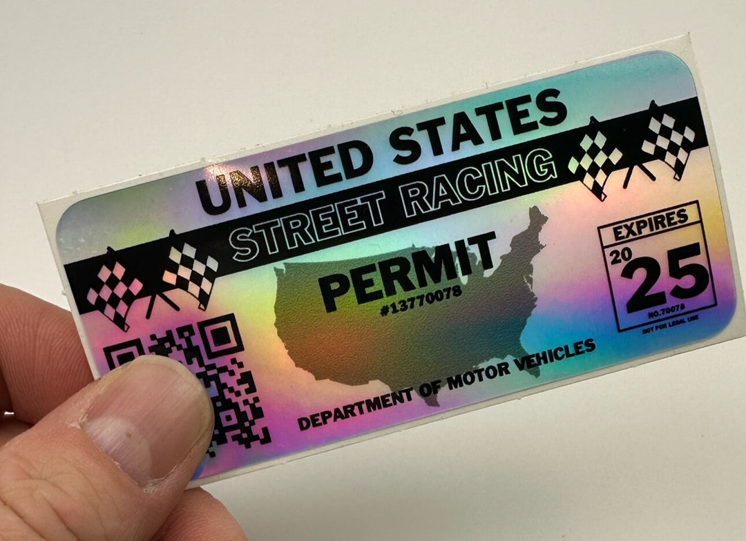 United States Street Racing Permit Vinyl Decal Funny Car Sticker ...