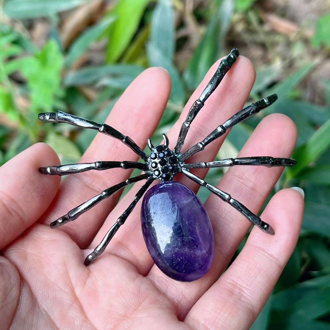 1pic Agate Crystal Spiders Purple Black Leg With Gray Quartz Body ...