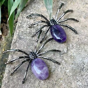 1pic Agate Crystal Spiders Purple Black Leg With Gray Quartz Body ...