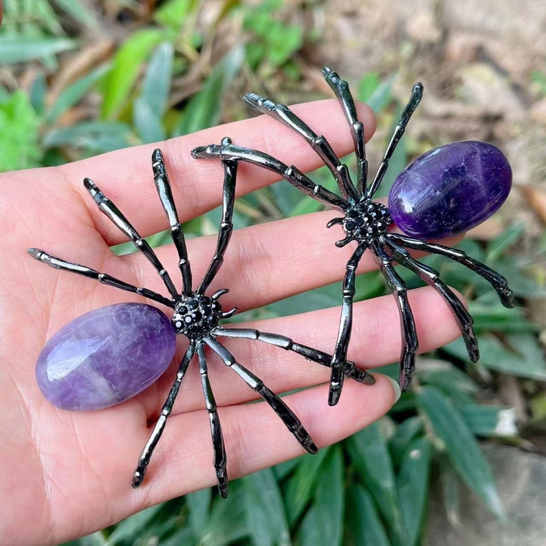 1pic Agate Crystal Spiders Purple Black Leg With Gray Quartz Body ...