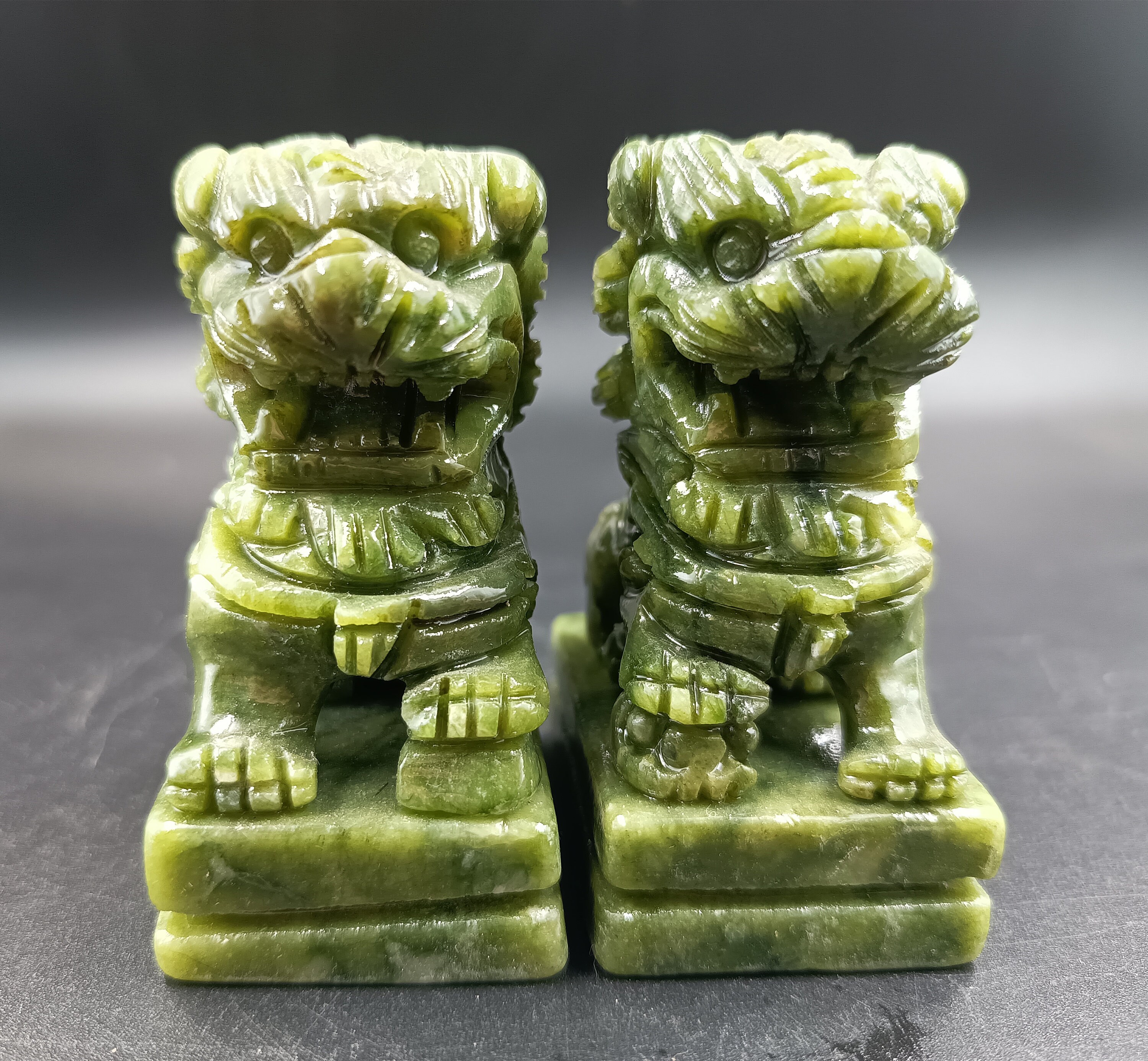 Get a Pair of Natural Green Jade Lion Feng Shui Synthetic Jade God ...