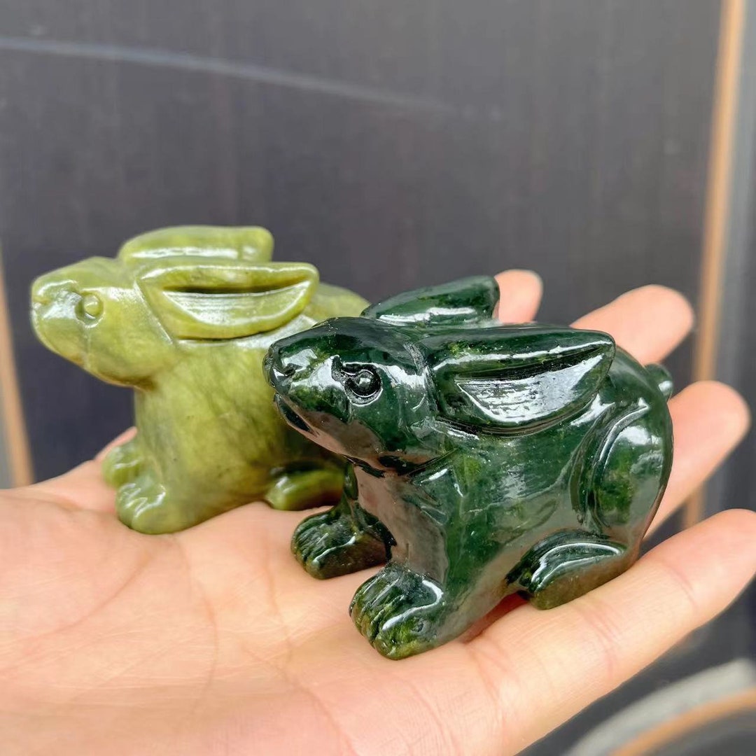 1pic Green Jade Carved Rabbit Ornaments Ping an Jade Carved Rabbit Feng ...
