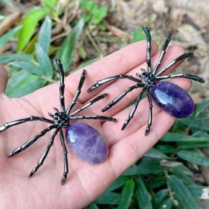 1pic Agate Crystal Spiders Purple Black Leg With Gray Quartz Body ...