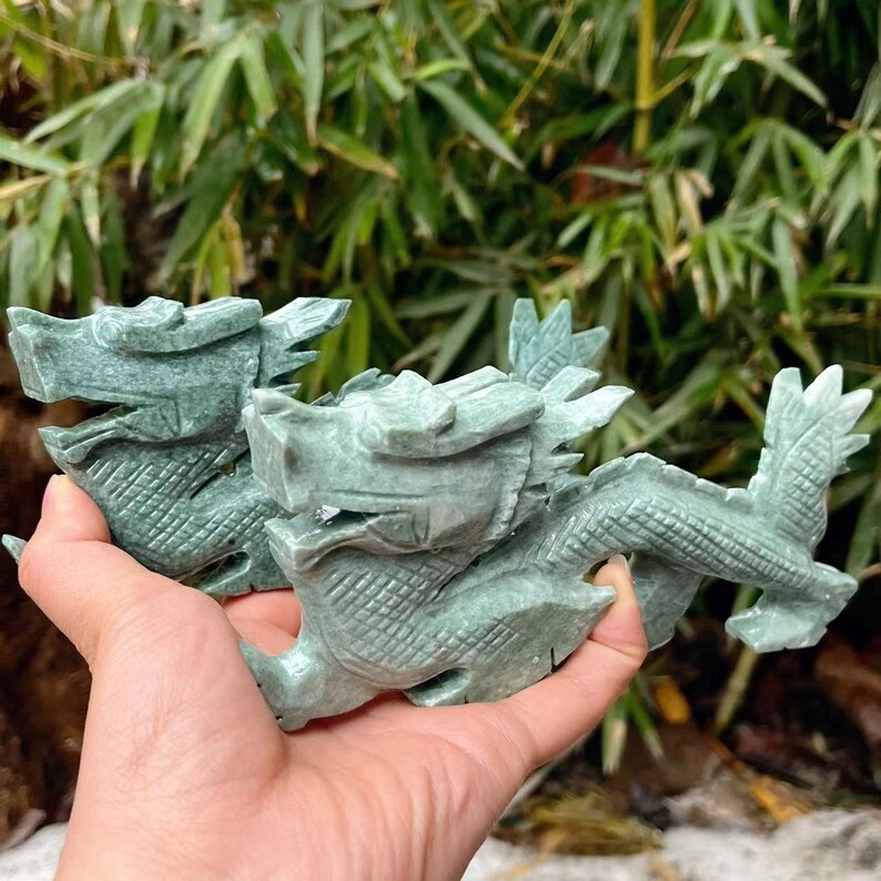 1pic Fine Green Jade Carved Dragon Statue,crystal Carving Beautiful ...