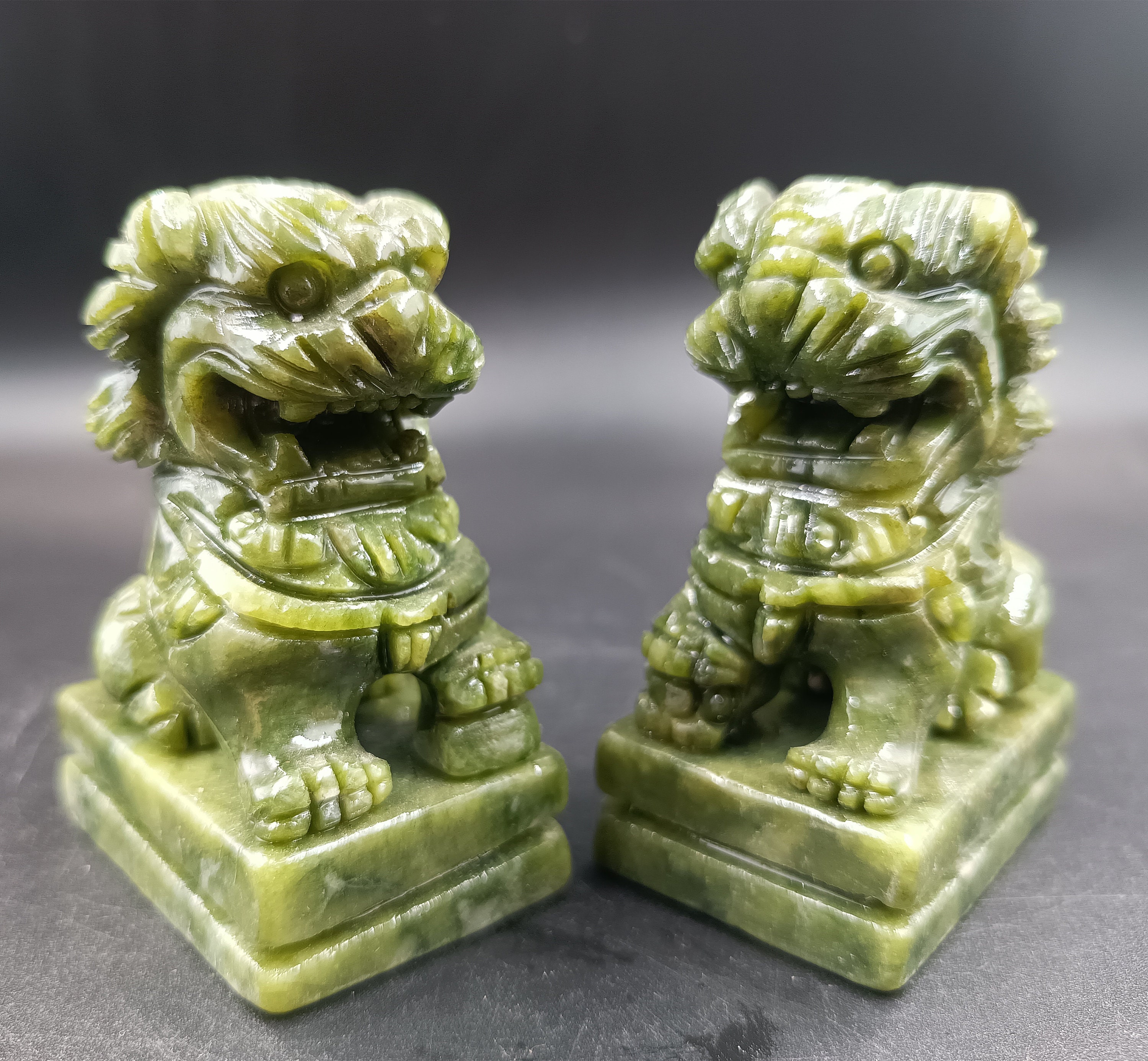 Get a Pair of Natural Green Jade Lion Feng Shui Synthetic Jade God ...