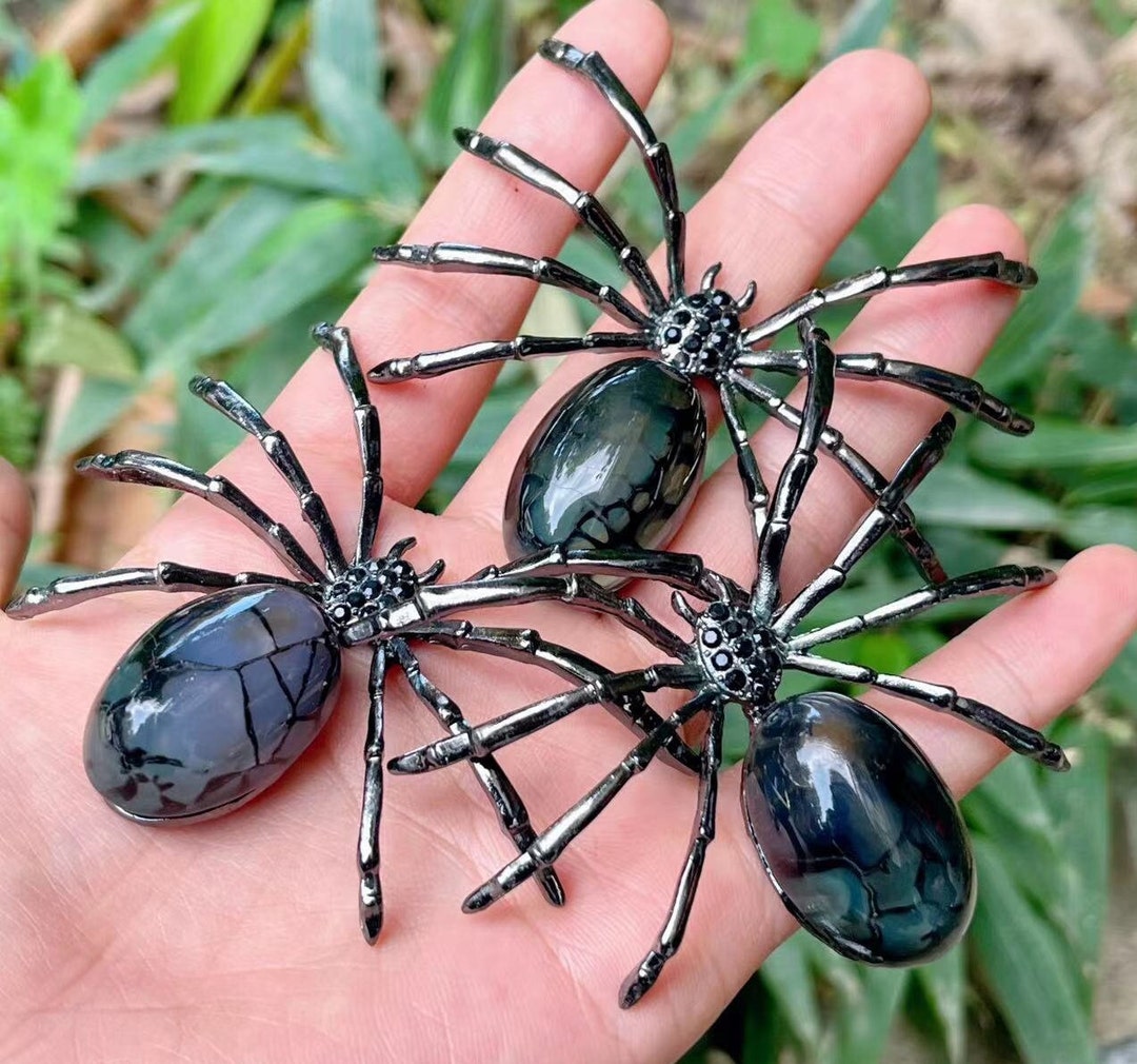 1pic Agate Crystal Spiders Purple Black Legs With Gray Quartz Body ...