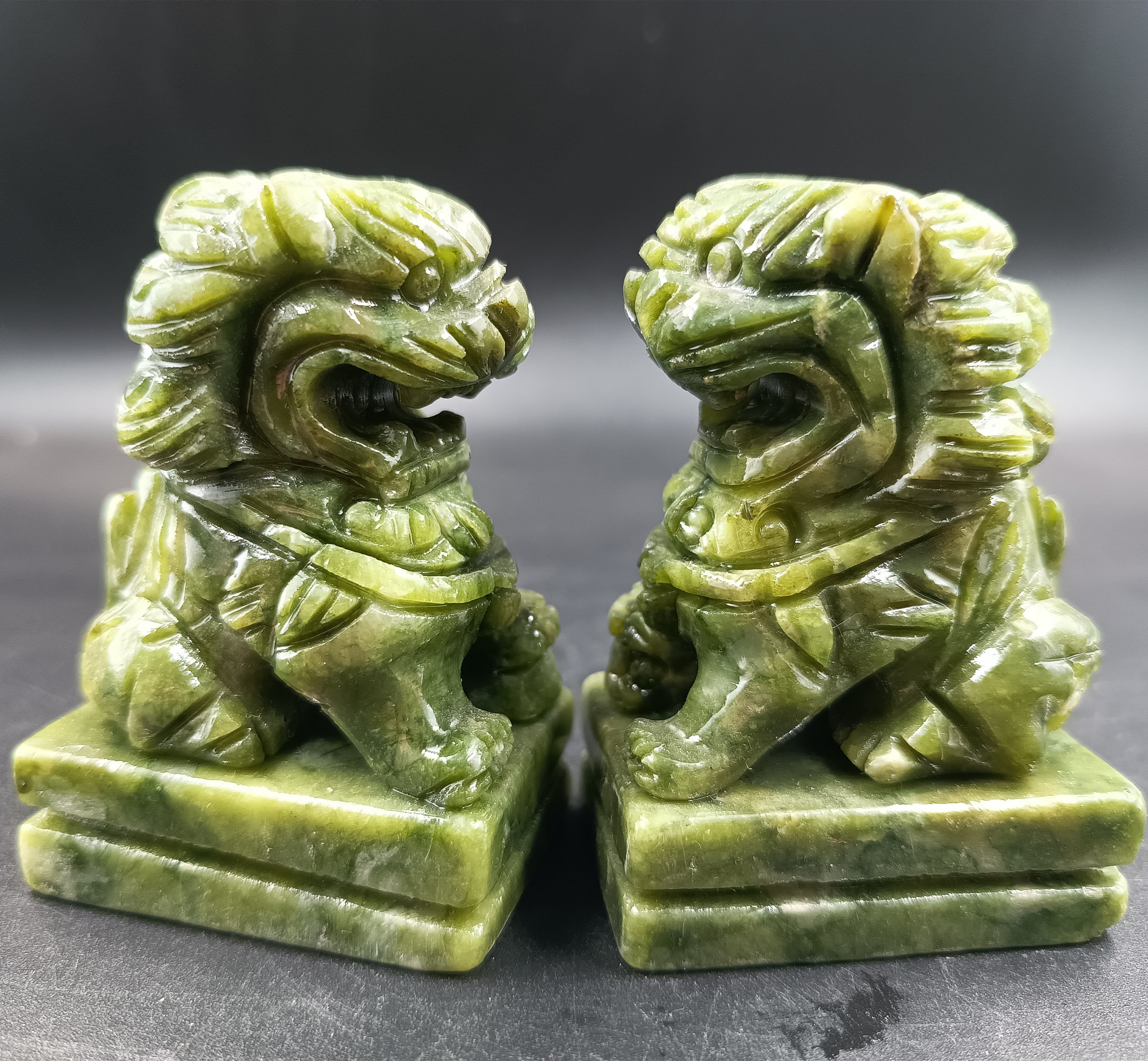 Get a Pair of Natural Green Jade Lion Feng Shui Synthetic Jade God ...