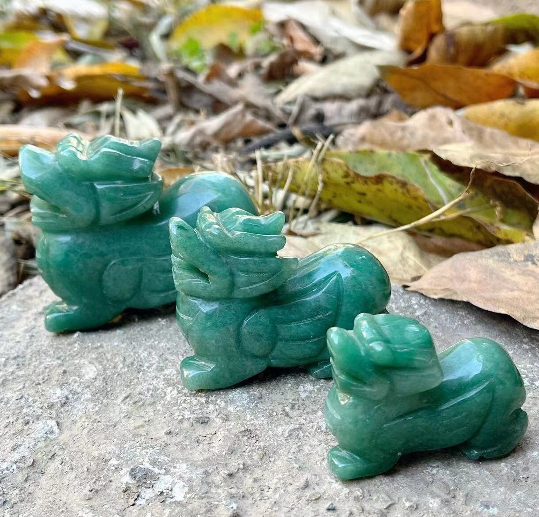 Natural Aventurine Pixiu Green Pi Yao Figurine Decor, Stone Jade Pi Xiu ...