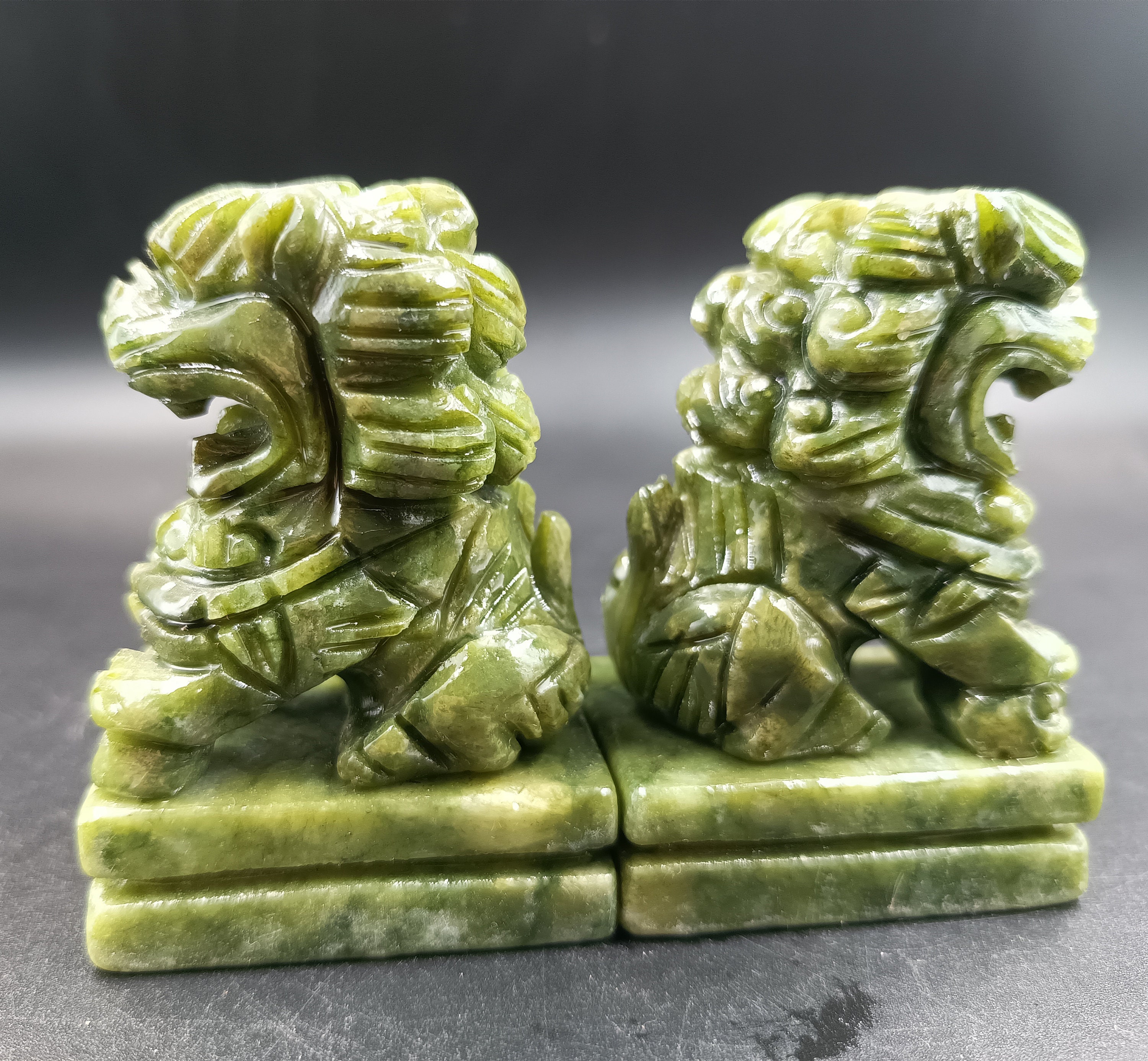 Get a Pair of Natural Green Jade Lion Feng Shui Synthetic Jade God ...