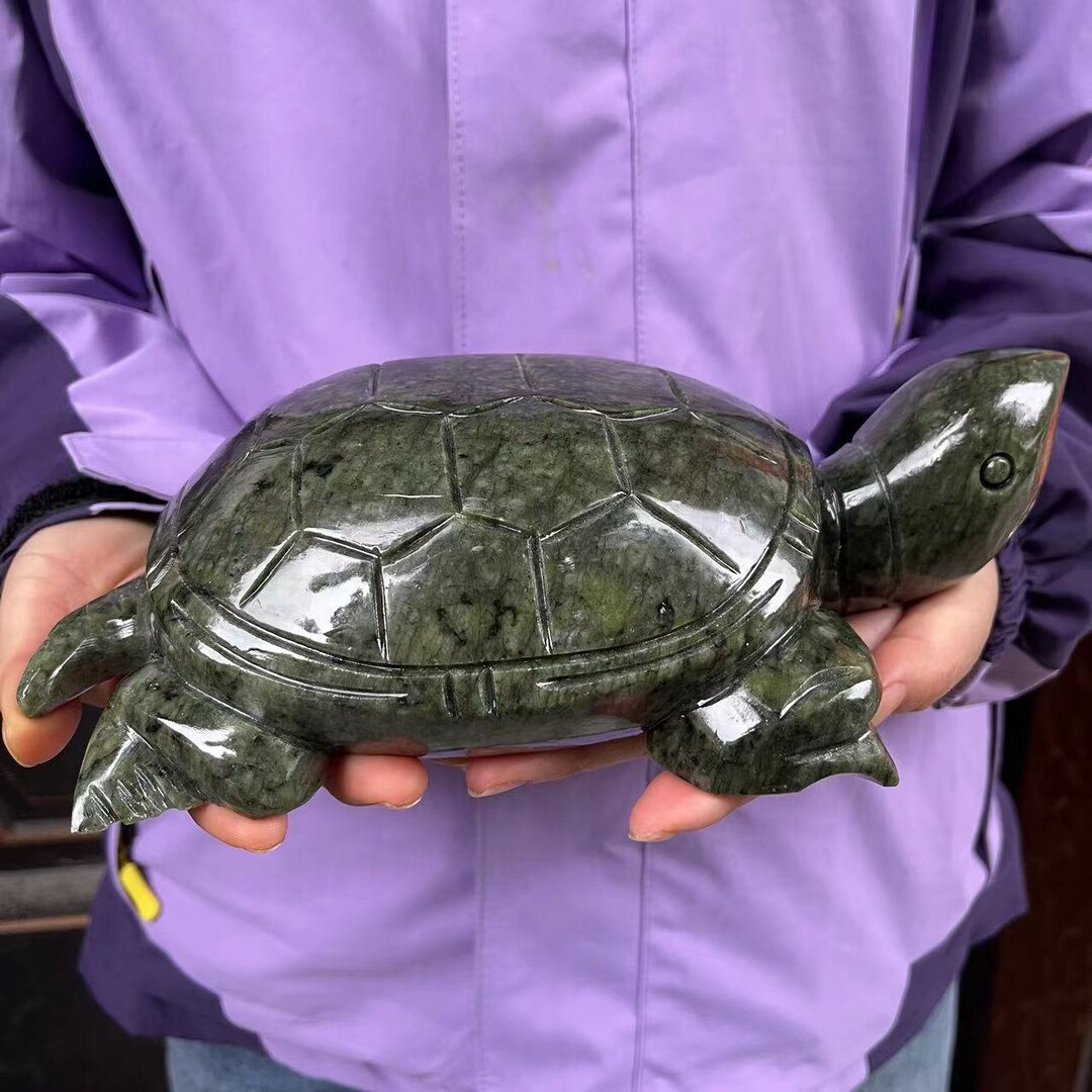 Large Natural Green Jade Stone Sea Turtle Statue Hand-carved Crystal ...