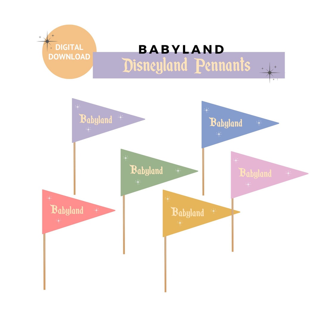 Babyland Boho Retro Disneyland Pennant Flag Printable Disneyland Party ...