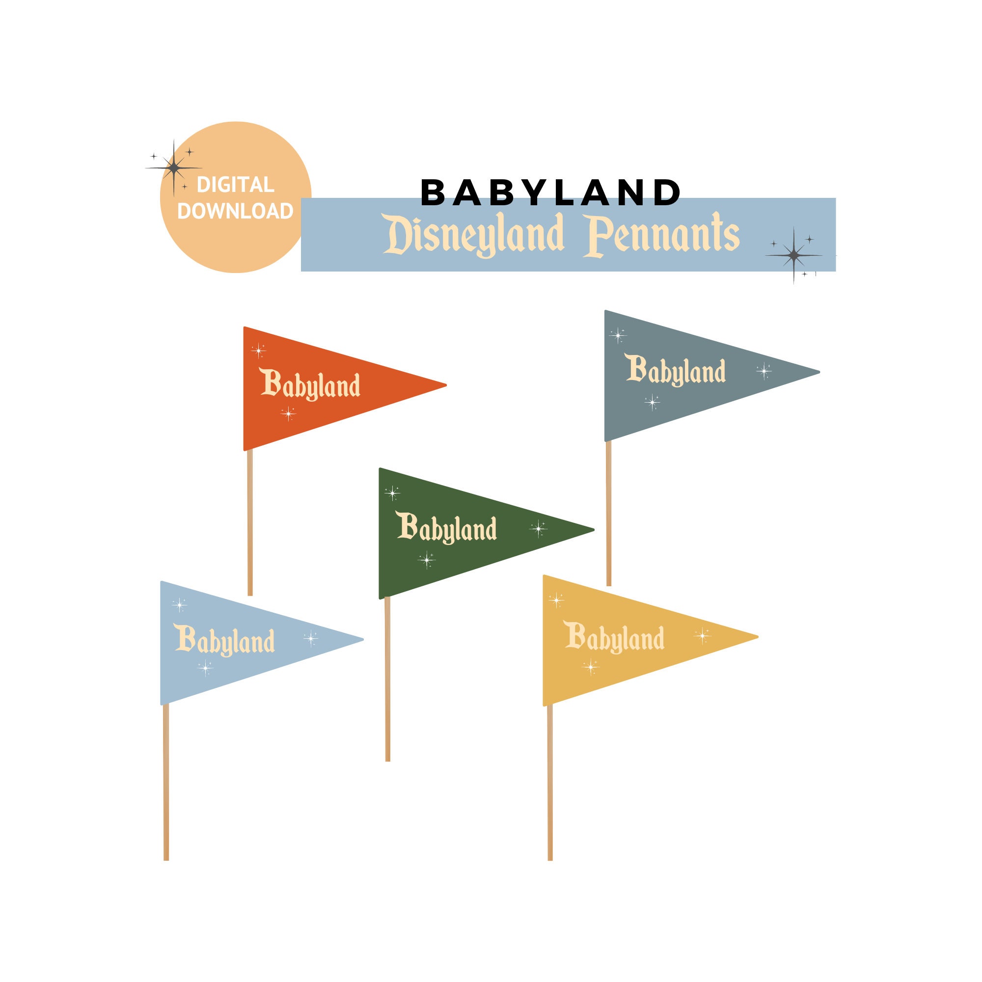 Babyland Boho Retro Disneyland Pennant Flag Printable | Disneyland ...