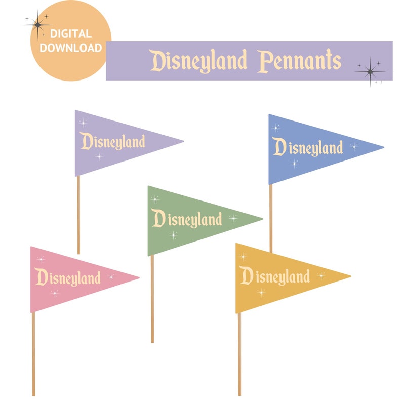 Boho Retro Disneyland Pennant Flag Printable | Disneyland Party Decor ...