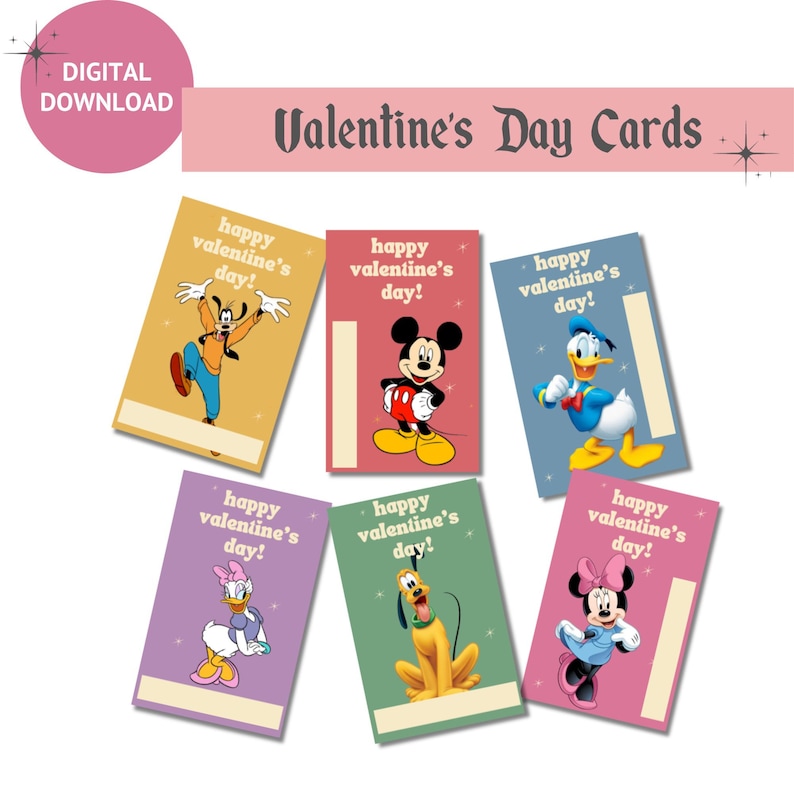 Mickey Mouse and Friends Valentine's Day Cards Retro Mickey Minnie ...