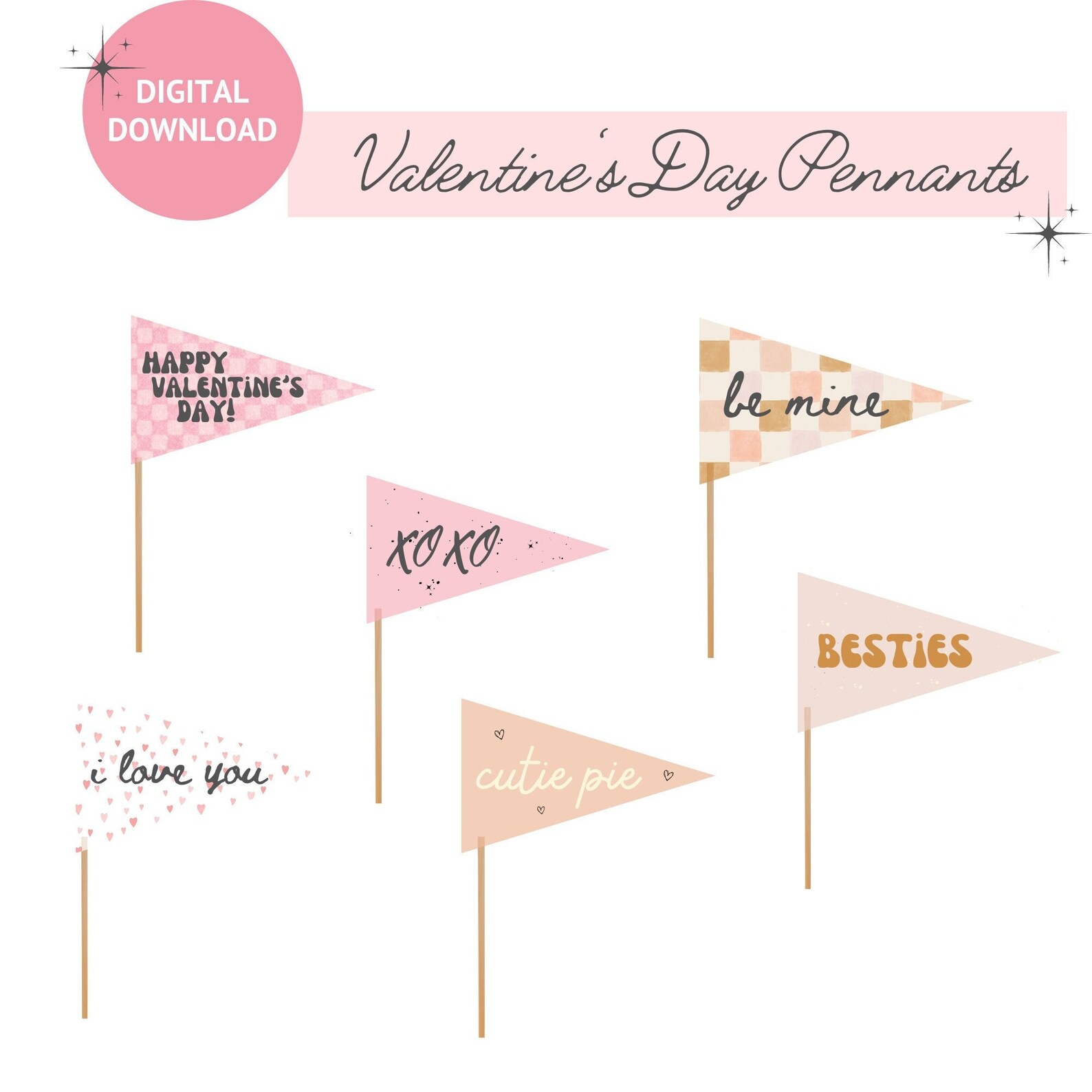 Valentine's Day Printable Pennants | Valentine's Day Pennants - Etsy