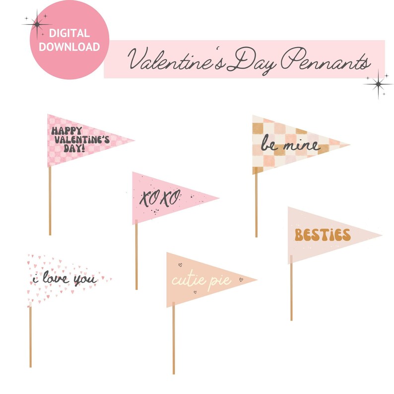 Valentine's Day Printable Pennants | Valentine's Day Pennants - Etsy