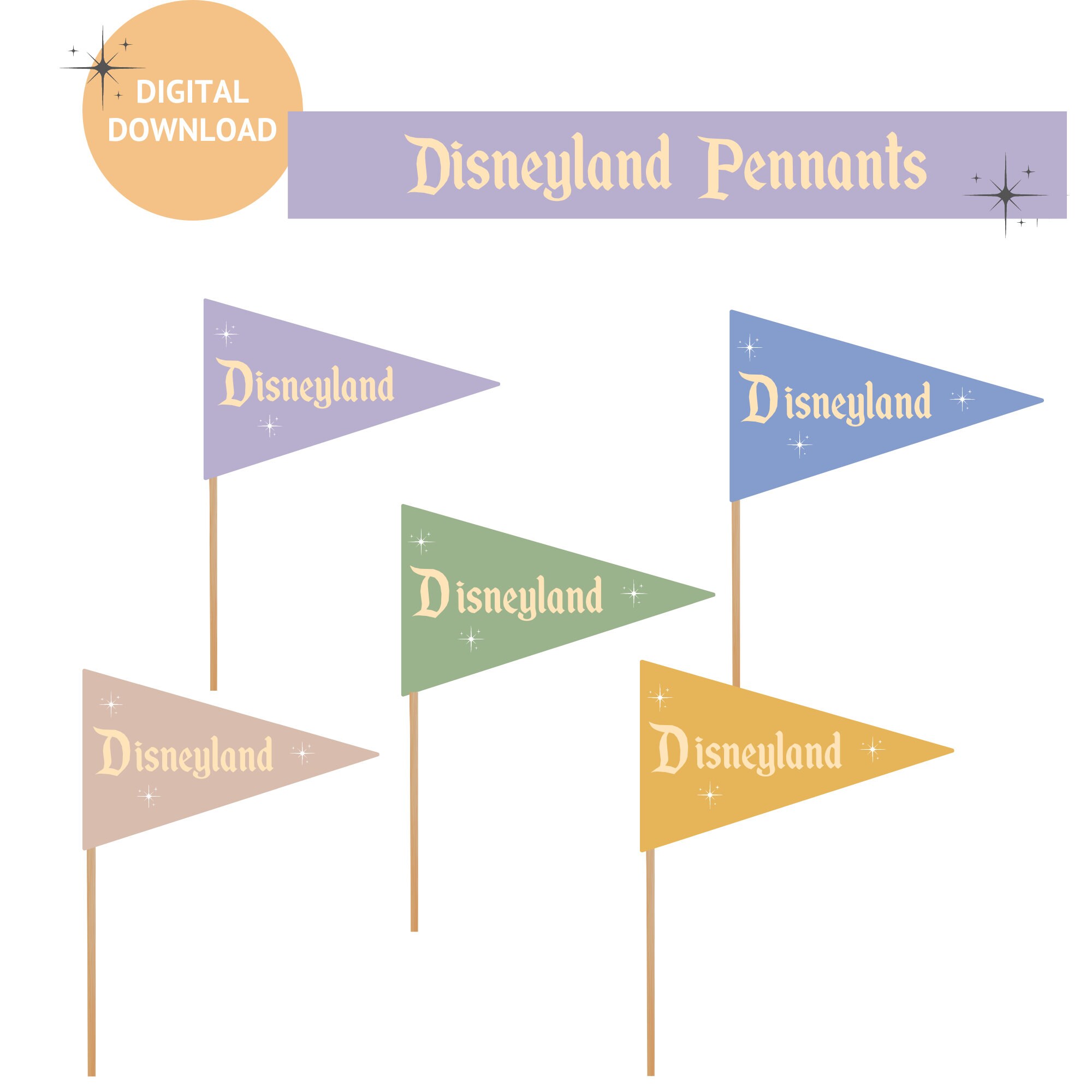 Boho Retro Disneyland Pennant Flag Printable Disneyland - Etsy