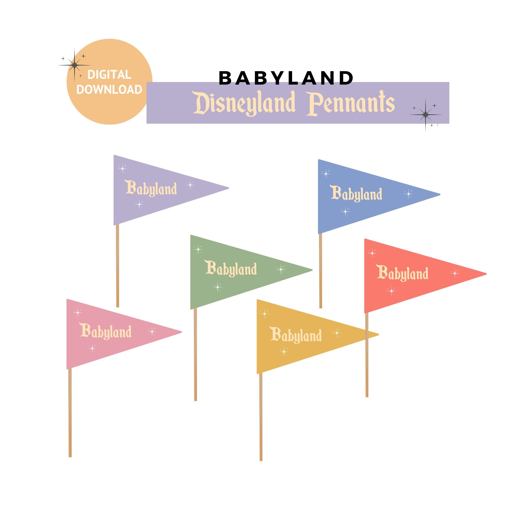 Babyland Boho Retro Disneyland Pennant Flag Printable | Disneyland ...