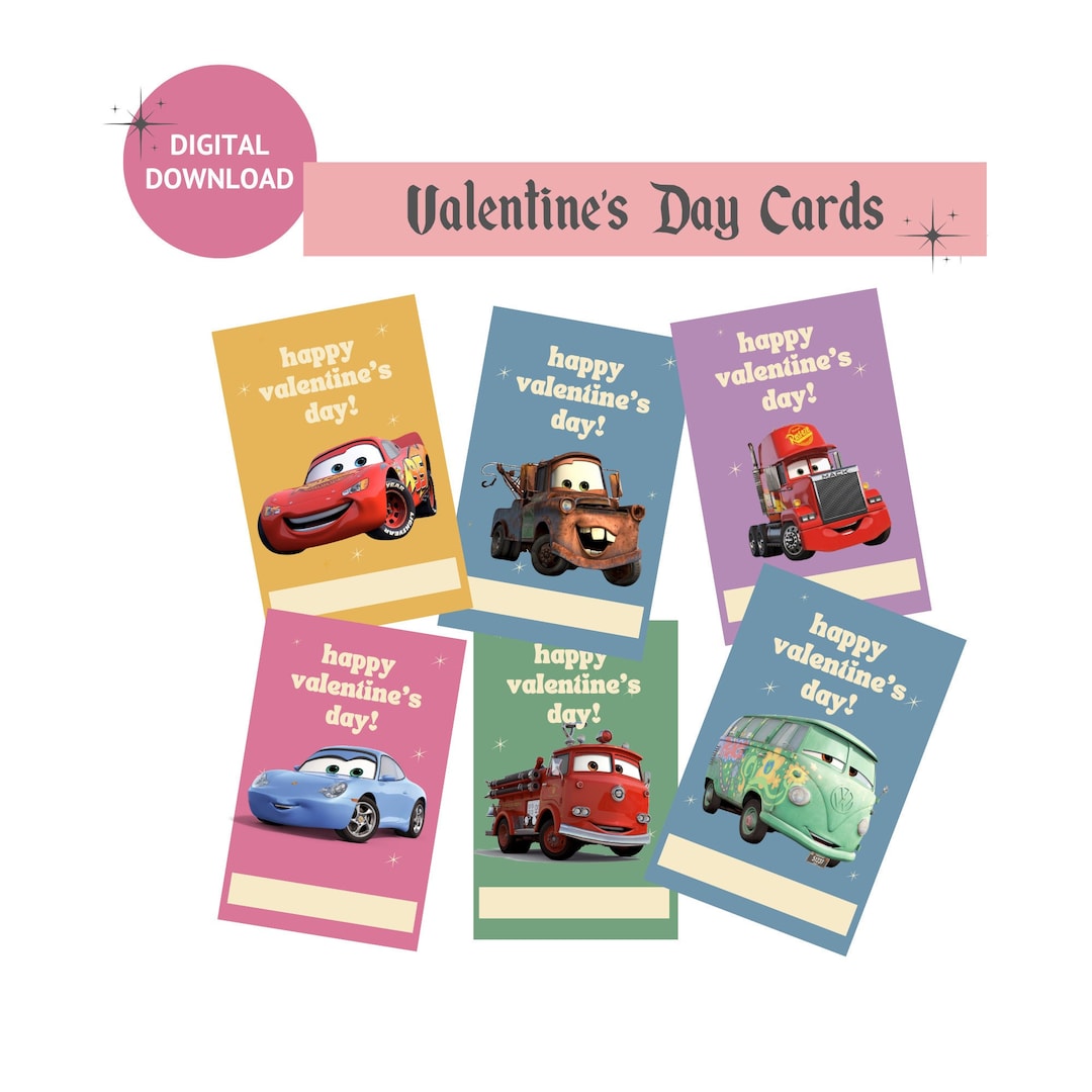 Cars Lightning Mcqueen Mater Valentine's Day Cards | Retro Cars ...