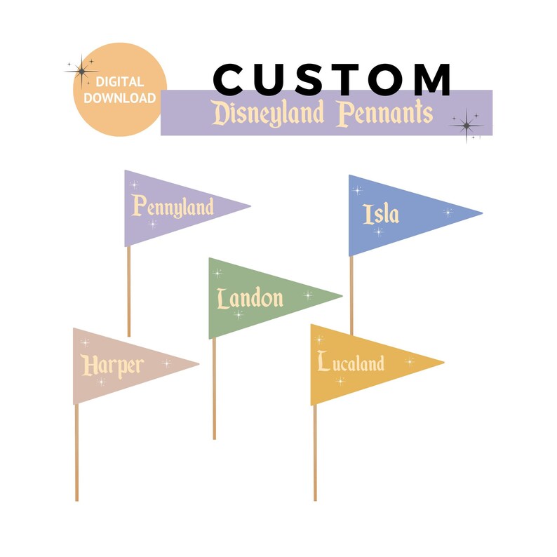 CUSTOM Boho Retro Disneyland Pennant Flag Printable - Etsy