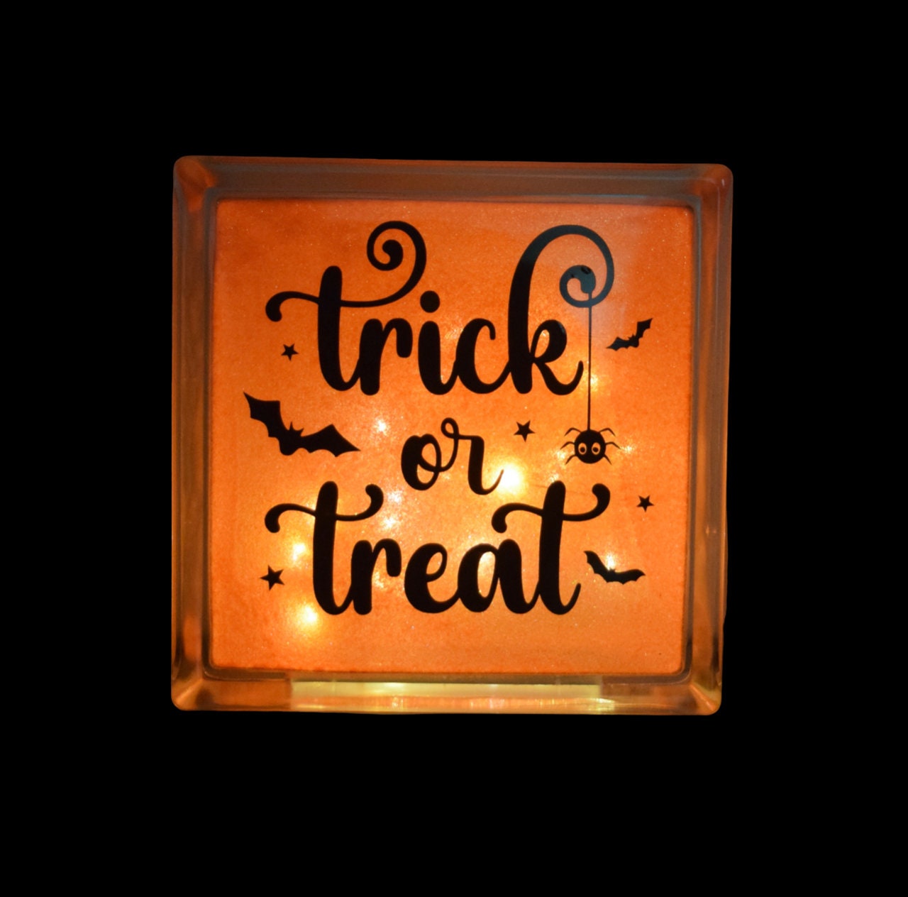 Glittered Glass Block Halloween Decoration With Lights - Etsy