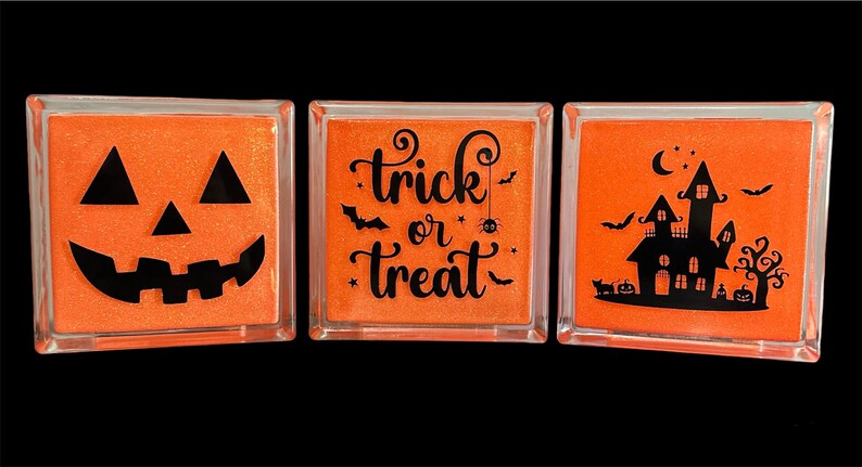 Glittered Glass Block Halloween Decoration With Lights - Etsy
